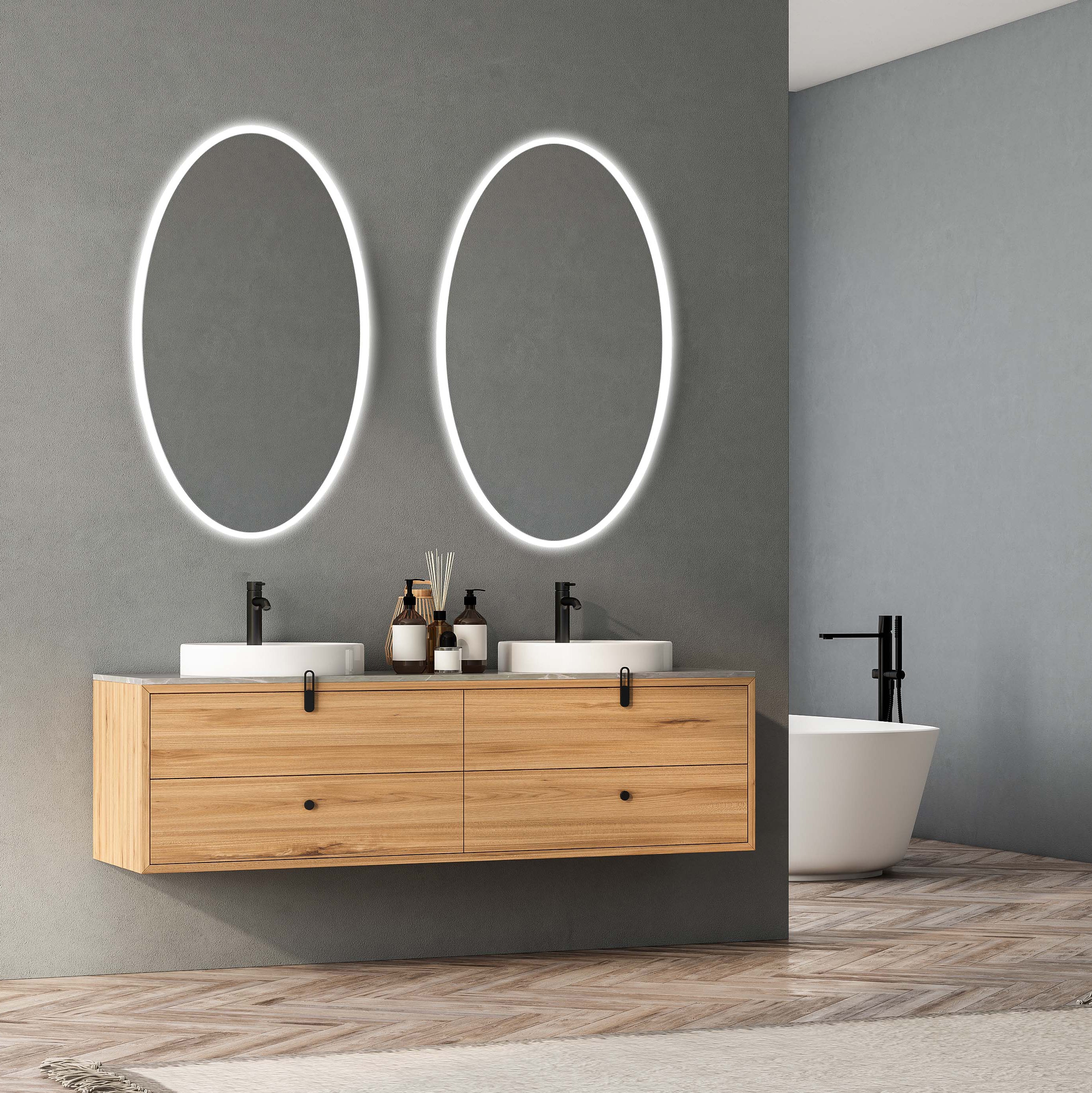 Aurora Oval Lighted Bathroom Vanity Mirror | Modern Mirrors