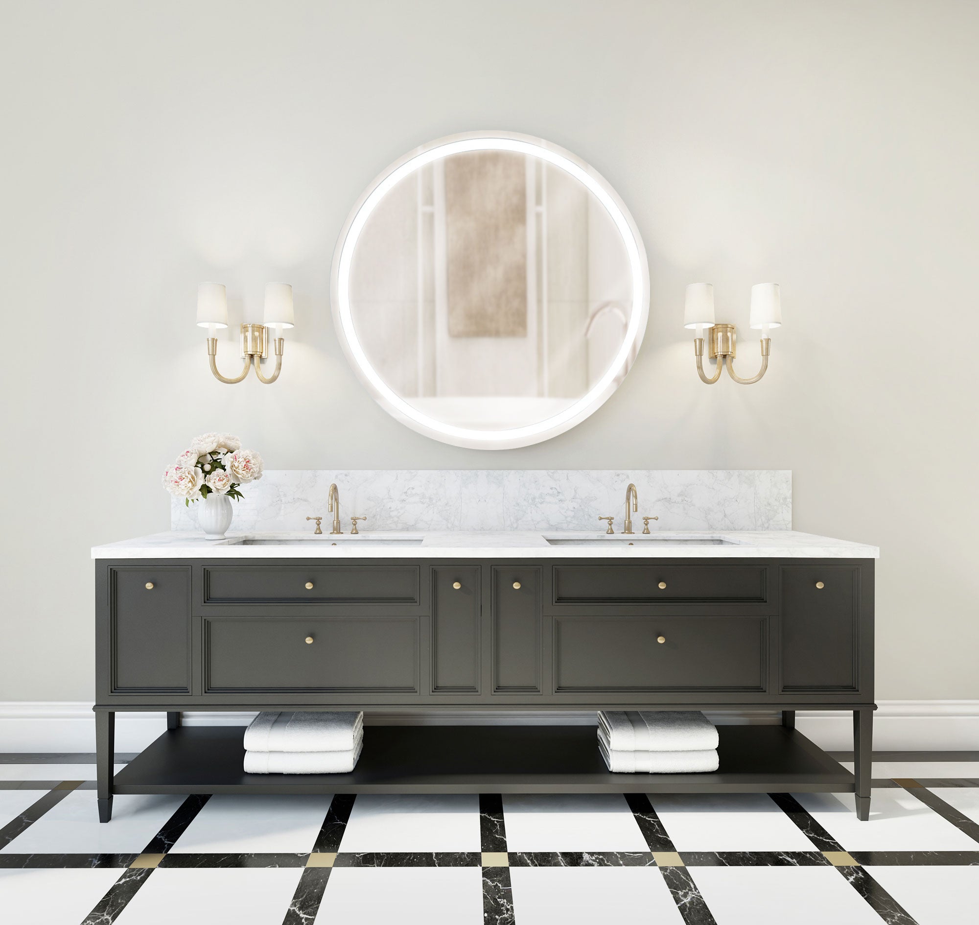 Corona Round Lighted Bathroom Vanity Mirror | Modern Mirrors